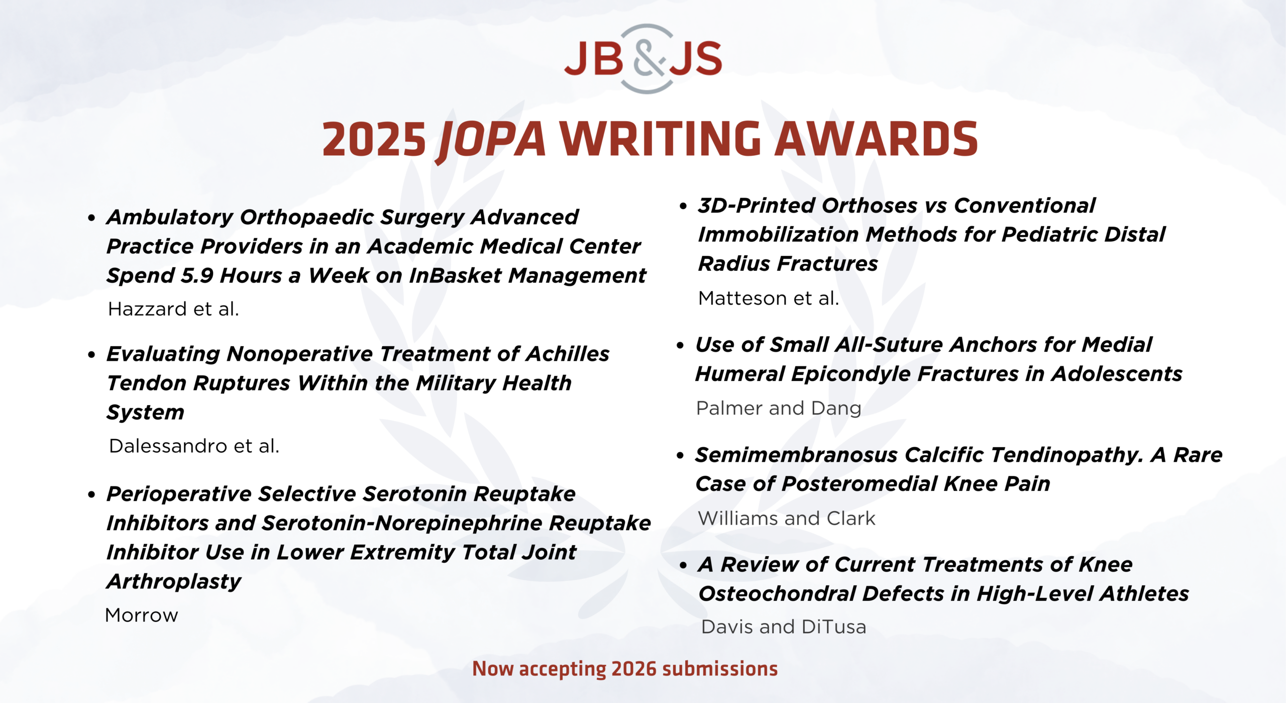 2025 JBJS JOPA Writing Award Winners - OrthoBuzz